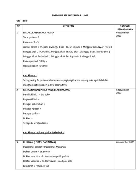 Formulir Serah Terima Pj Unit Solo Pdf