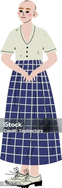 공정한 피부 대머리 소녀 그녀의 시체를 사랑 하는 여성 캐릭터 자기 수용 아름다움 다양성 신체 긍정적 인 벡터 일러스트 레이 션 건강한 생활방식에 대한 스톡 벡터 아트 및