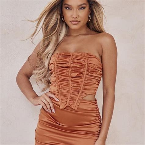 Plt Rust Structured Satin Panel Detail Corset Size Depop