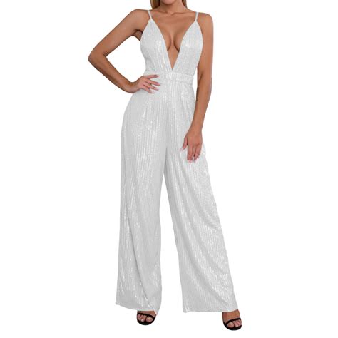 Clearance Baocc Plus Size Jumpsuit Womens Sequin Sleeveless Spicy