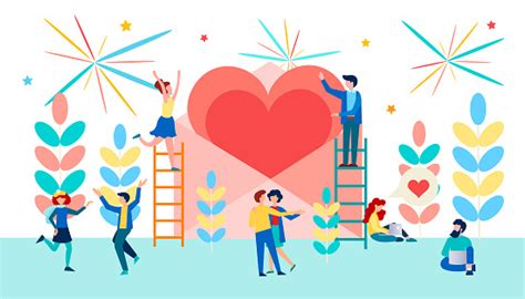 편안한 분위기에서 채팅 포옹 사랑 에서 커플 데이트와 발렌타인 데이 축하 온라인 데이트 감정에 대한 스톡 벡터 아트 및 기타 이미지 Istock