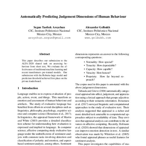 Automatically Predicting Judgement Dimensions Of Human Behaviour Acl
