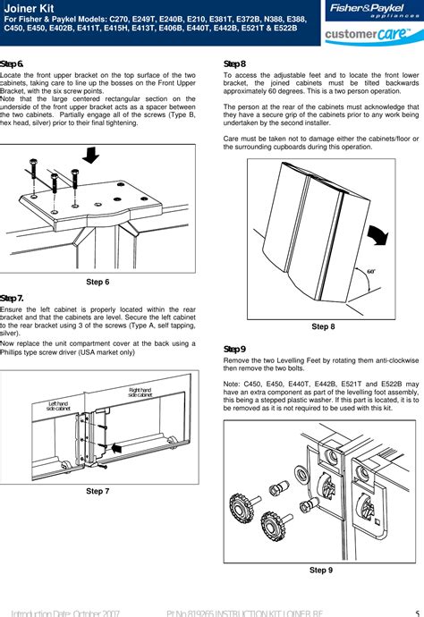Fisher And Paykel Joiner Kit Silver Installation Guide Instructn Sheet