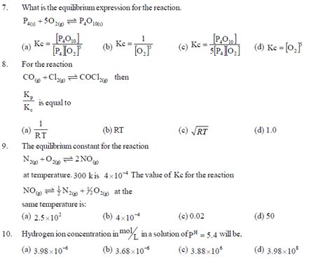 Neet Ug Chemistry Equilibrium Mcqs With Answers