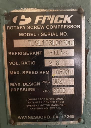 Frick Ammonia Compressor Package Model Rdb 134b Hp 100 Volt 460 Item Refrigeration