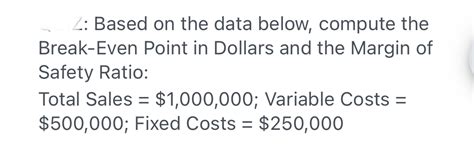 solved by an expert based on the data below compute the break even