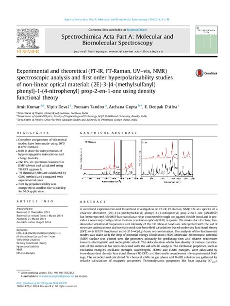 Pdf Experimental And Theoretical Ft Ir Ft Raman Uvvis Nmr