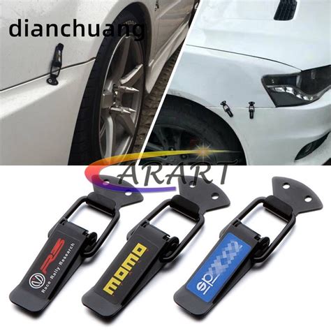 2pcs Universal Car Hook Lock Clip Hasp Security Hood Bumper Kit Buckle