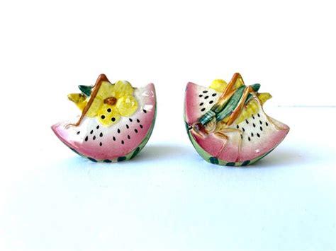 Vintage Watermelon Grasshopper Salt And Pepper Shakers Japan Etsy