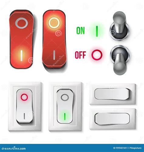 Toggle Switch Set Vector Plastic And Metal Switches With On Off