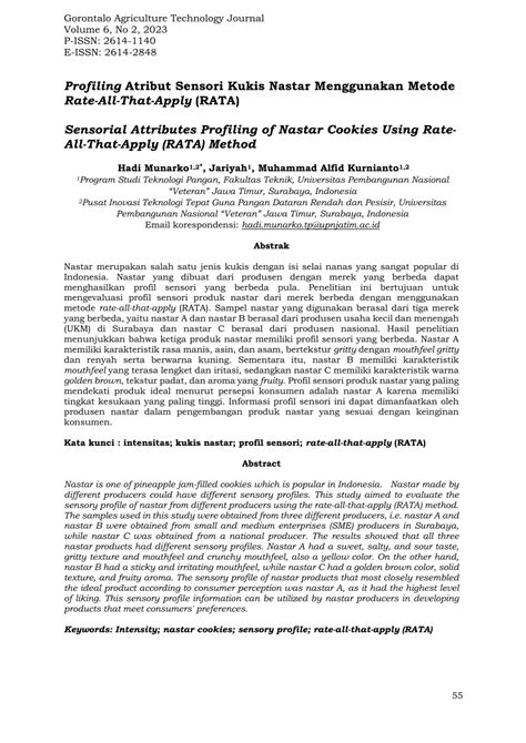 Pdf Profiling Atribut Sensori Kukis Nastar Menggunakan Metode Rate All That Apply Rata