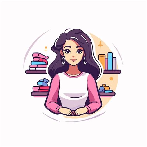 Beautiful Girl With Long Hair Vector Illustration In Cartoon Style