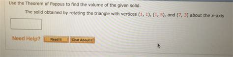solved use the theorem of pappus to find the volume of the
