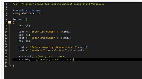 C Program To Swap Two Numbers Without Using Third Variable Youtube
