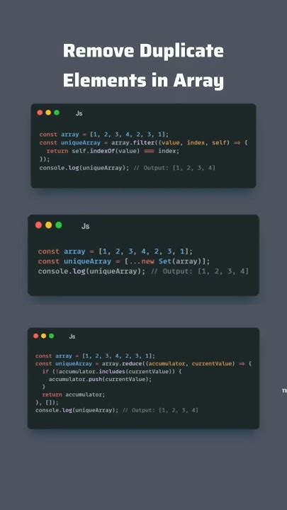 Javascript Duplicate Elements Remove😎🤏🏻 Coding Javascript Shorts