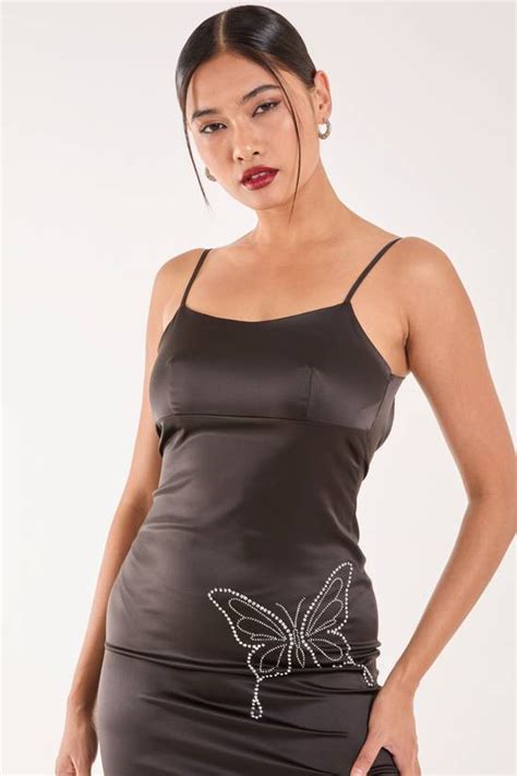 Black Pink Vanilla Rhinestone Butterfly Mini Dress Boohoo
