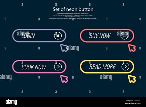 Set Of Vector Neon Glowing Buttons Modern Infographic For Web Design Neon Banner Vector