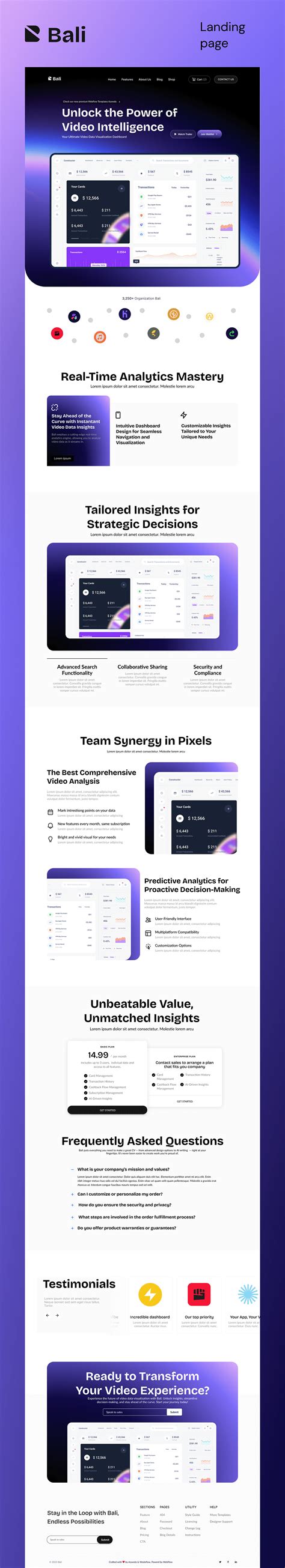 bali webflow saas website template behance