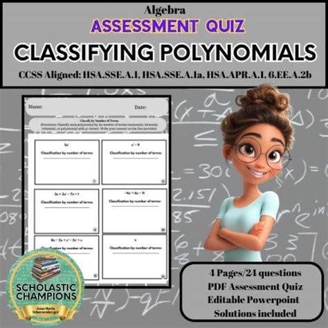 Classifying Polynomials Algebra Assessment Quiz Pdfpowerpoint