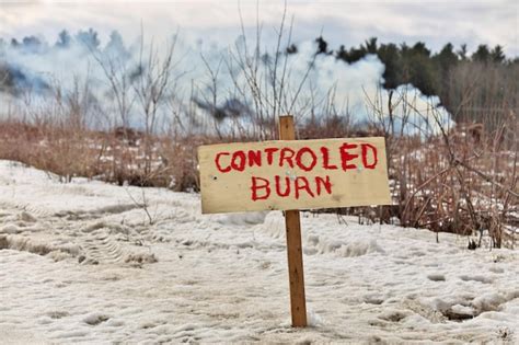 Premium Photo Controlled Burn Sign With Active Burn In Background On