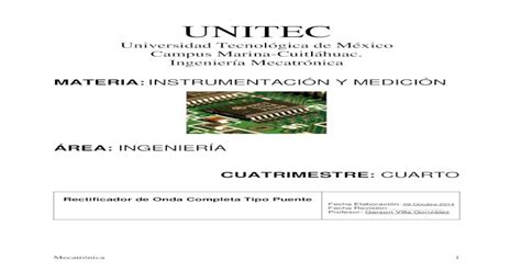 Práctica 2 Rectificador De Onda Completa Tipo Puente Pdf Document