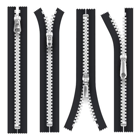 Premium Vector Zippers With Silver Zip Puller Hasp Open And Closed