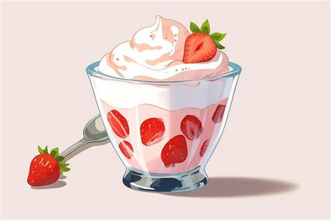 Strawberry Yogurt In A Glass Cup Premium Ai Generated Image