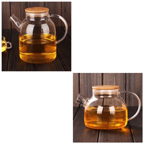 Thermo Glass Tea Pot With Wooden Lid Home Worth