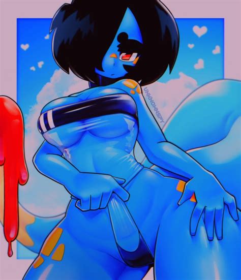 Rikki Unknownspy Unknownspy Gris Swimsuit 1girls Big Breasts Black Hair Blue Skin Body