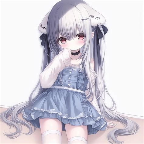 Premium Photo Anime Girl With Long Gray Hair And White Dress Sitting