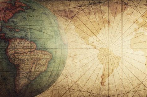 An Old World Map Is Shown In Sepia And Brown Tones With The Sun Shining