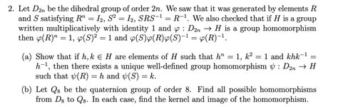 Solved 2 Let Dan Be The Dihedral Group Of Order 2n We Saw