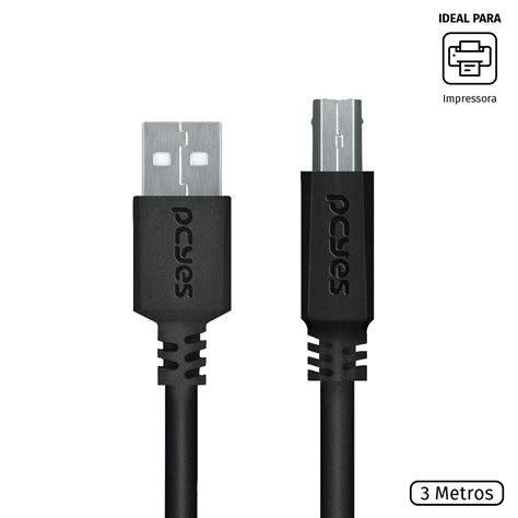 Cabo Para Impressora Usb A Macho Para Usb B Macho Awg Puro Cobre Metros Puabm