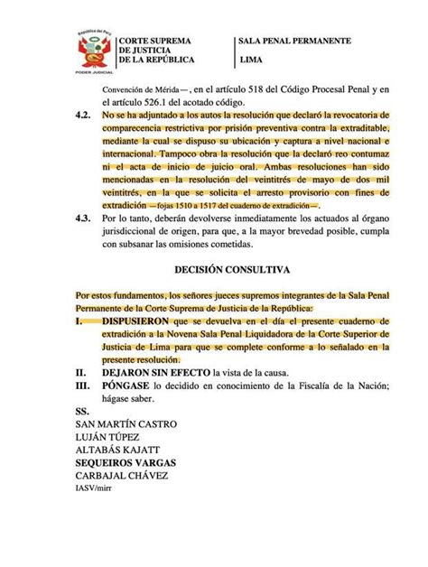 Eliane Karp Corte Suprema Devuelve Cuadernillo De Extradición Que