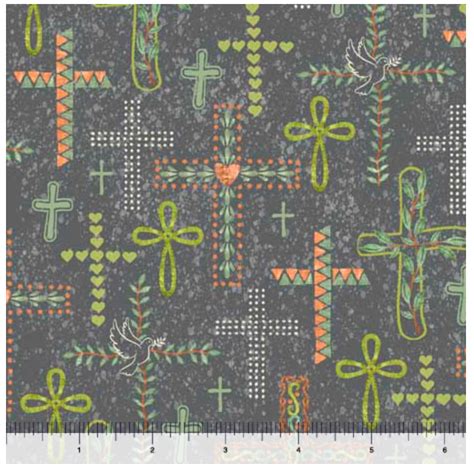 Rejoice Crosses Slate Cotton Fabric Heavenly Fabric Shop