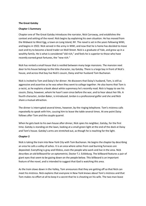 32 Chapter Summaries Great Gatsby Vikkimaddie
