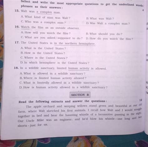 select and write the most appropriate questions to get the underlined wor