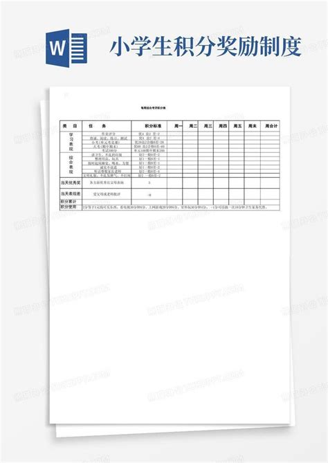 小学生日常考核积分奖励制度word模板下载编号qdvwejgv熊猫办公
