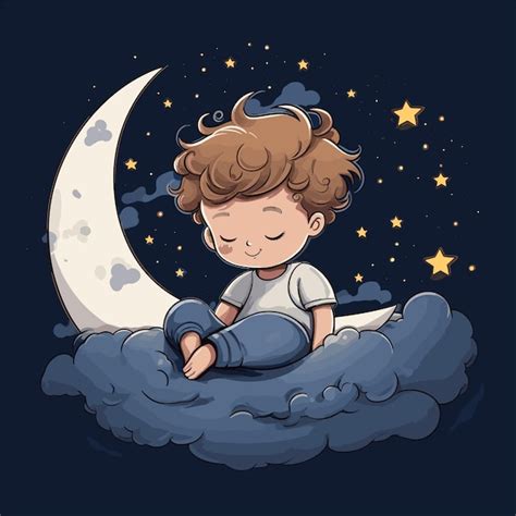 Um Menino Bonito Dormindo Na Ilustração Vetorial Da Lua Vetor Premium Gerado Com Ia