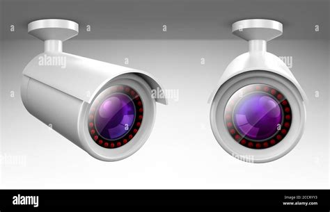 Security Cam Cctv Video Camera Street Observe Surveillance Equipment Front And Side Angle View