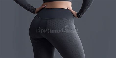 Model Of Slim Fit Girl In Black Yoga Pants Standing With Side To