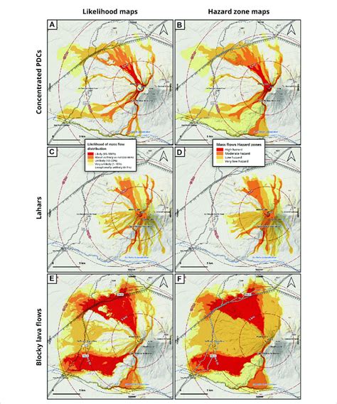 A Likelihood Map Of Concentrated Pdcs B Hazard Zone Map Of