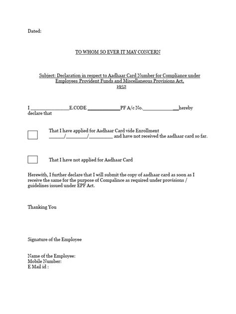 Barclays Aadhar Declaration Pdf