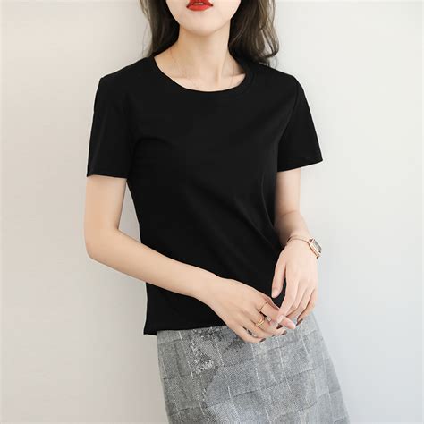 纯棉短袖t恤女夏季2022新款女装宽松白色圆领体恤纯色打底上衣潮虎窝淘