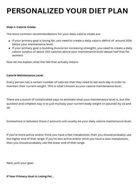 Personalized Your Diet Plan Download Free Pdf Calorie Dieting