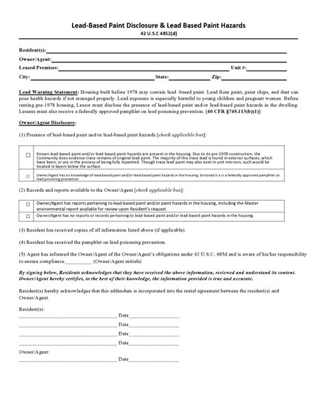 √ Printable Lead Based Paint Disclosure Form