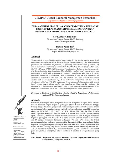 Pdf Peranan Kualitas Pelayanan Pendidikan Terhadap Tingkat Kepuasan Mahasiswa Menggunakan
