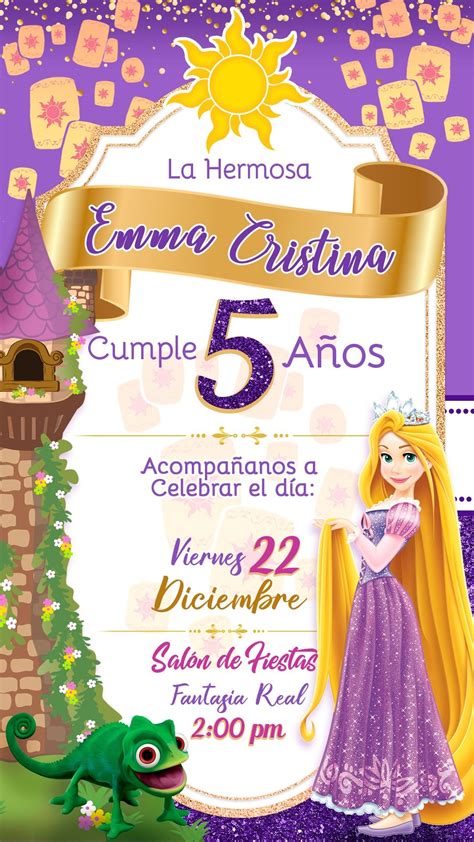 Tarjeta De InvitaciÓn Digital Animada Princesa Rapunzel Invitaciones De Rapunzel Hacer