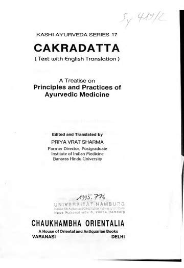 Cakradatta A Tratise On Principles And Practice Of Ayurvedic Medicine