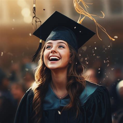 Photo Of Young Happy Graduate Student In University Premium Ai